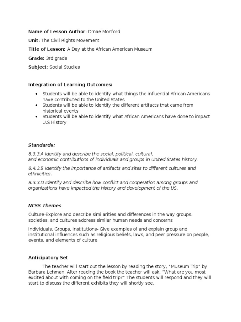 Field Trip Lesson Plan | PDF | Museum | Learning