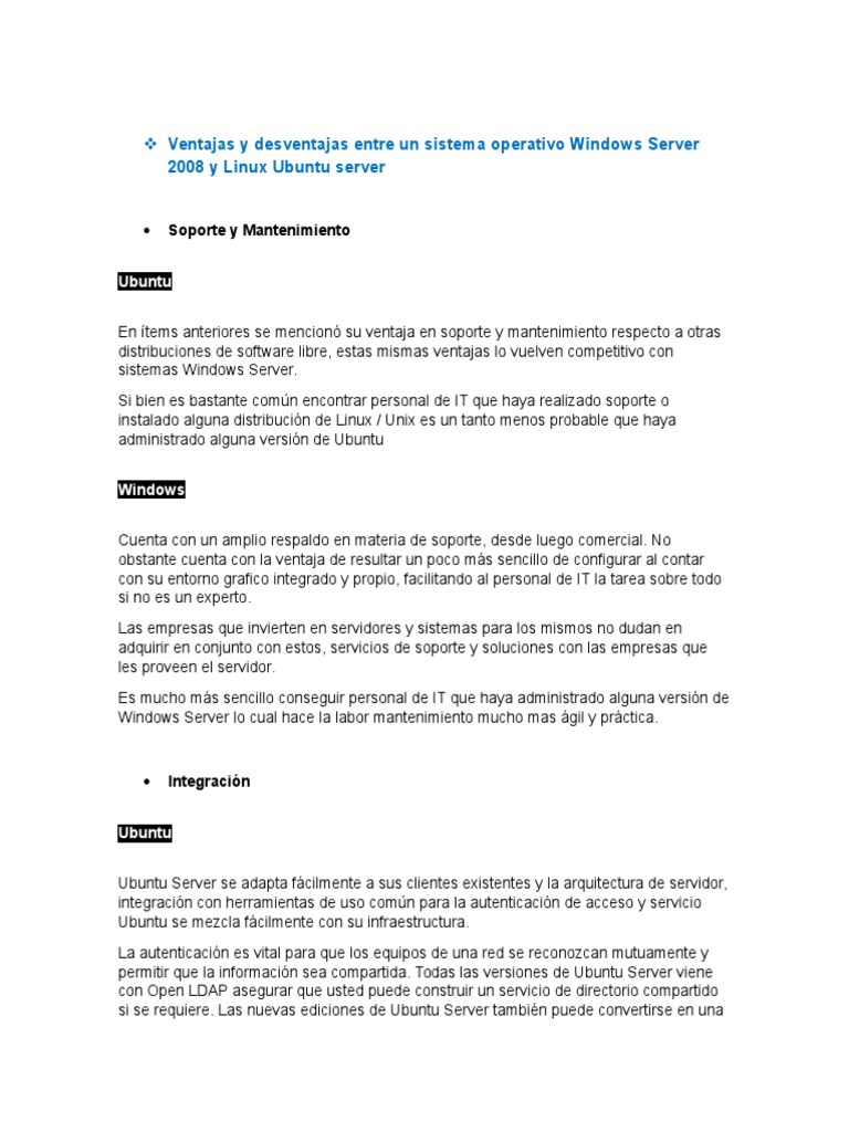 Ventajas y Desventajas S.O | PDF | Ubuntu (sistema operativo ...