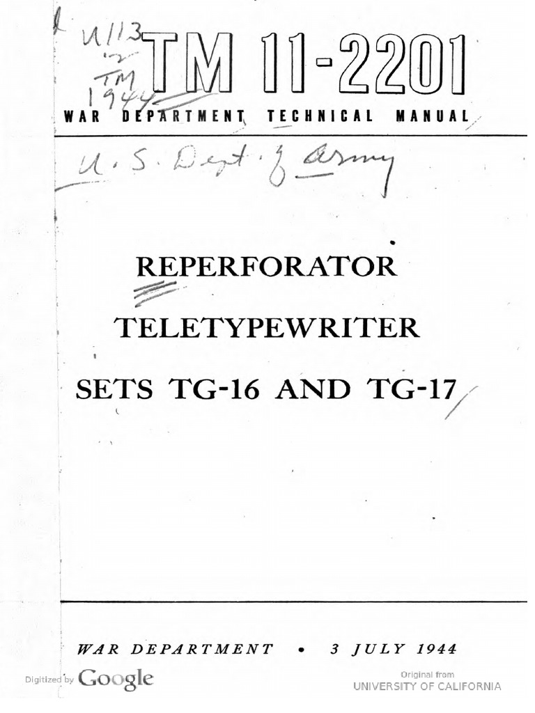 TM11-2201 Reperforator Teletypewriter Sets TG-16 and TG-17 | PDF | Direct Current | Rectifier