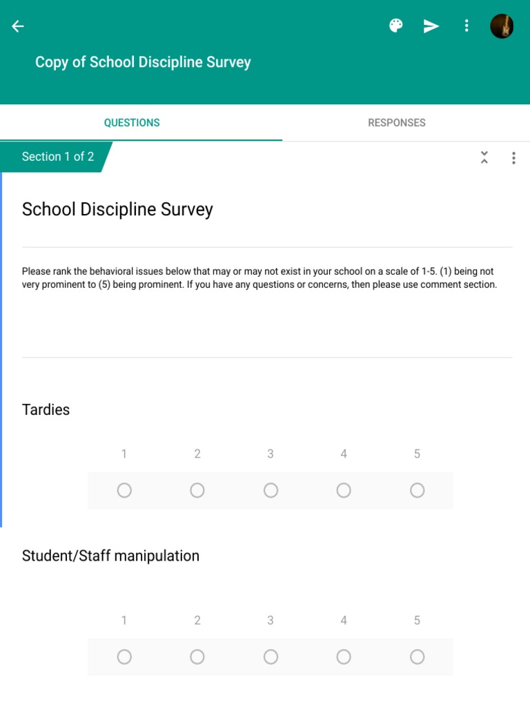 copy of school discipline survey - google forms | Classroom | Education ...