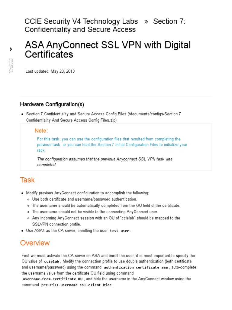 ASA AnyConnect SSL VPN With Digital Certificates | PDF | Public Key ...