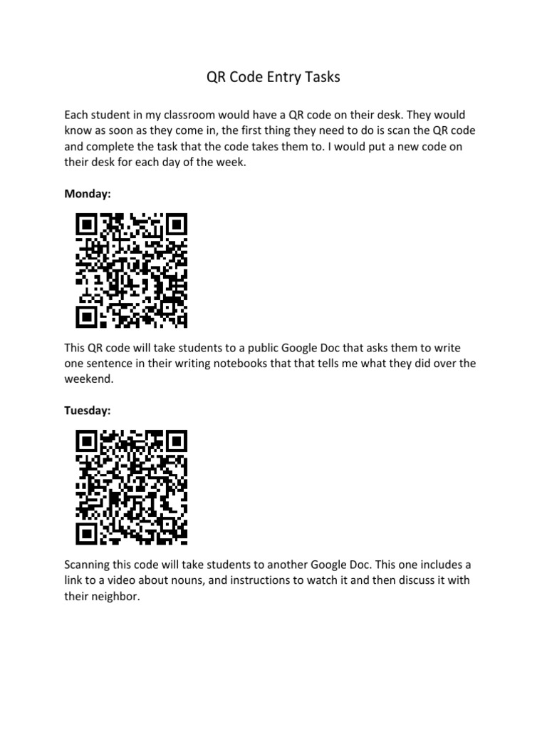 QR Code Entry Tasks | PDF | Teaching | Pedagogy