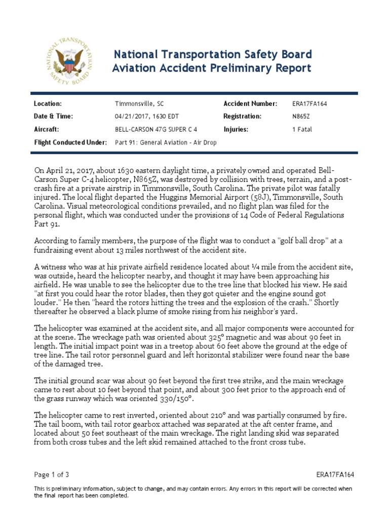 Helicopter Crash Report NTSB | PDF | Helicopter | Aviation Accidents ...