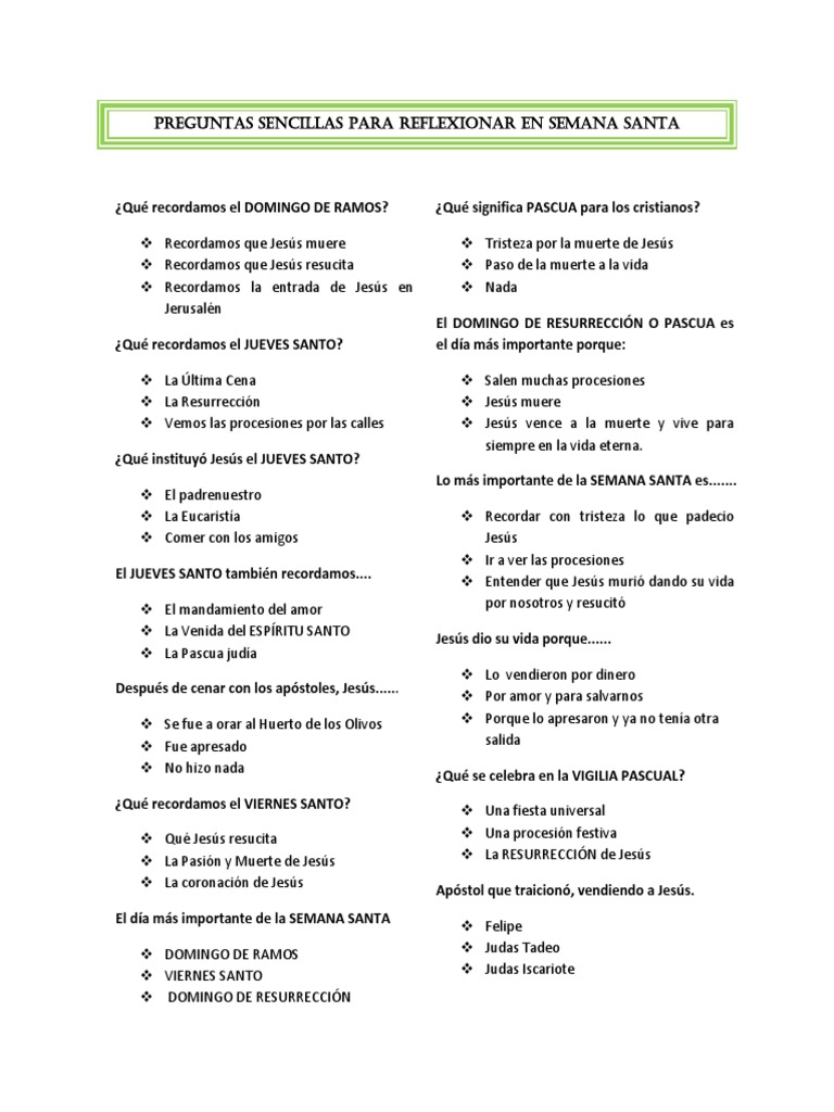 Preguntas Sencillas para Reflexionar en Semana Santa | PDF | Pascua de ...
