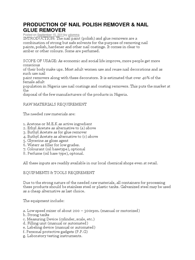 Production of Nail Polish Remover | PDF | Packaging And Labeling | Paint