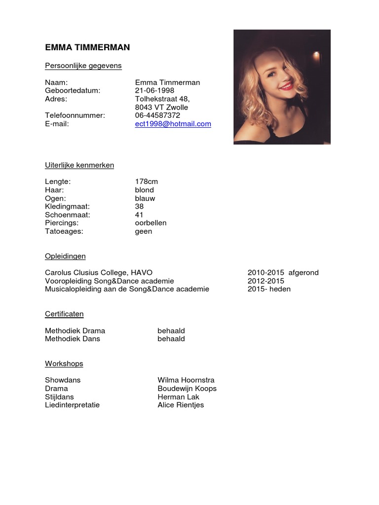 Theater CV Emma Timmerman | PDF