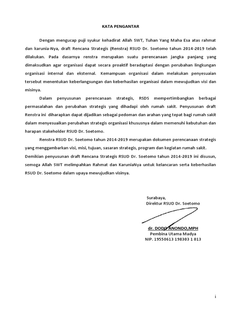 Contoh Renstra - Rsentra Rsdu Dr. Sutomo Surabaya 2014-2019 | PDF