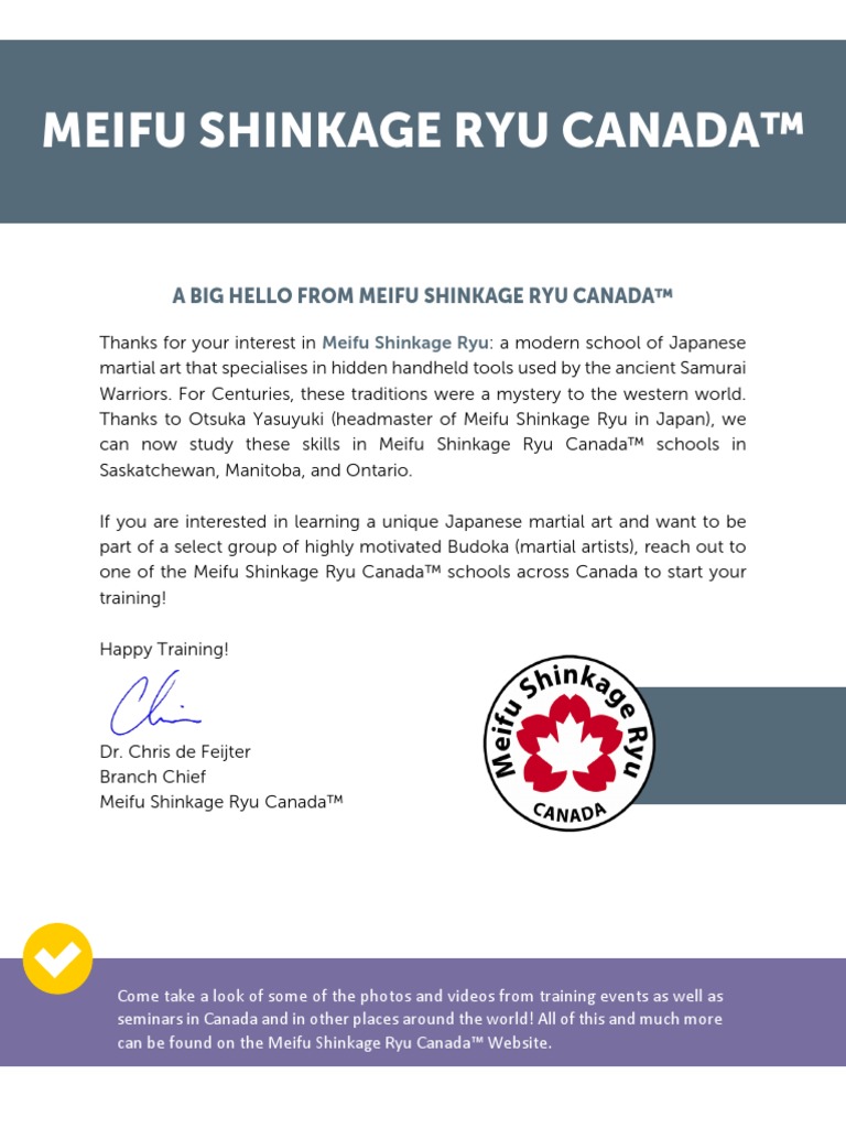Meifu Shinkage Ryu Canada Branch Information | PDF | East Asian Martial ...