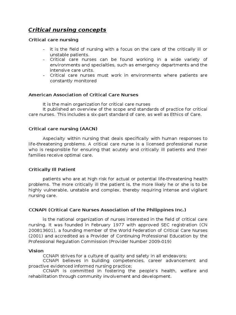 Critical Care Nursing Concepts | PDF | Nursing | Medical Diagnosis