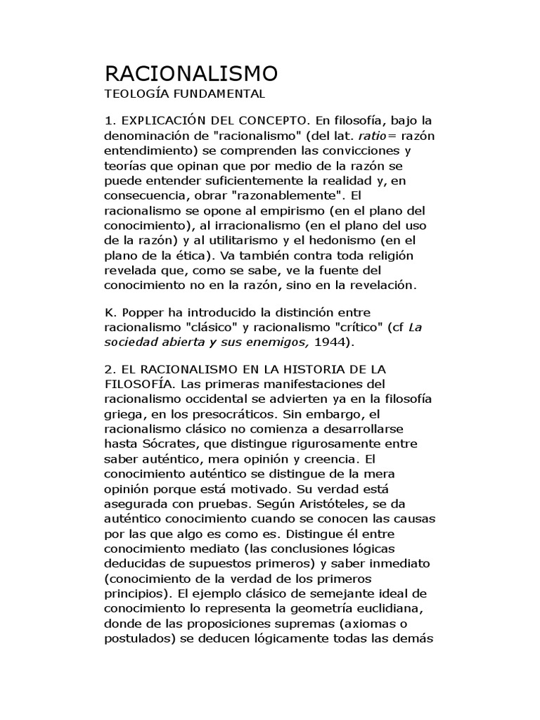 RACIONALISMO Teologia Moderna | PDF | Certeza | Racionalismo