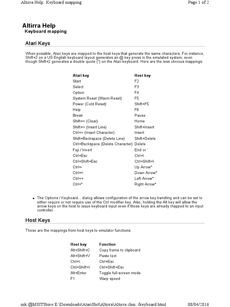 Altirra Keyboard Reference | PDF | Computer Keyboard | Input/Output