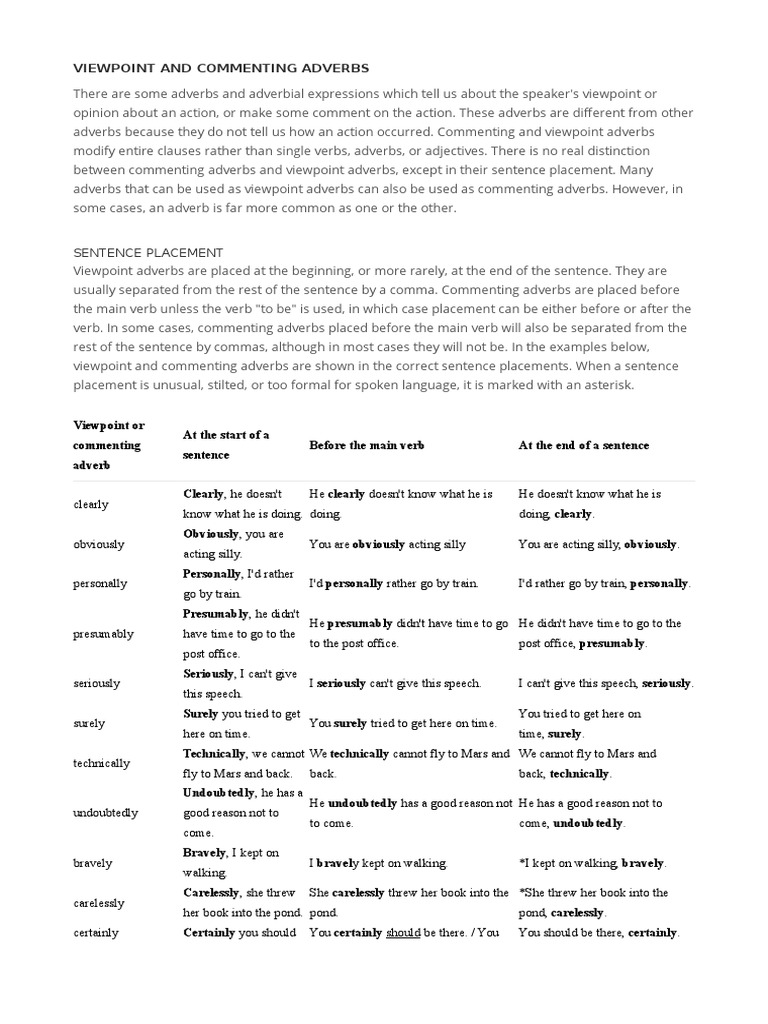 Commenting Adverbs | PDF | Adverb | Verb