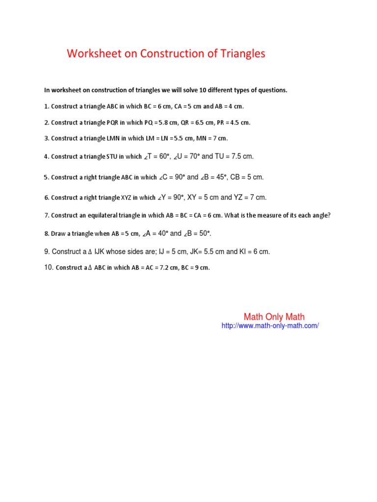 Worksheet On Construction of Triangles | PDF