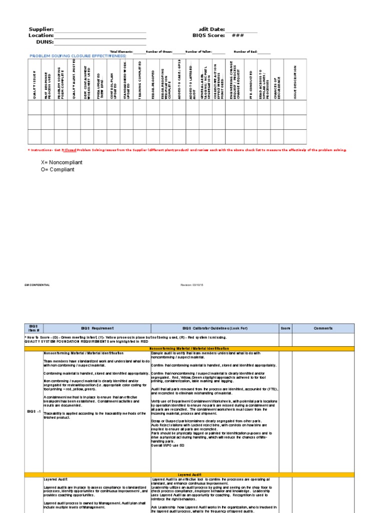 Copy of BIQ-S Audit | Audit | Calibration