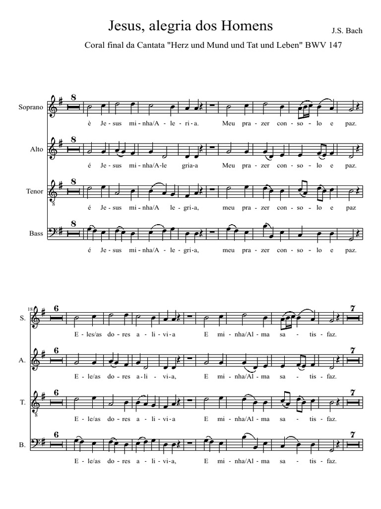 Coro Jesus Alegria Dos Homens Portugues | PDF | Jesus, Alegria dos Homens | Cantatas