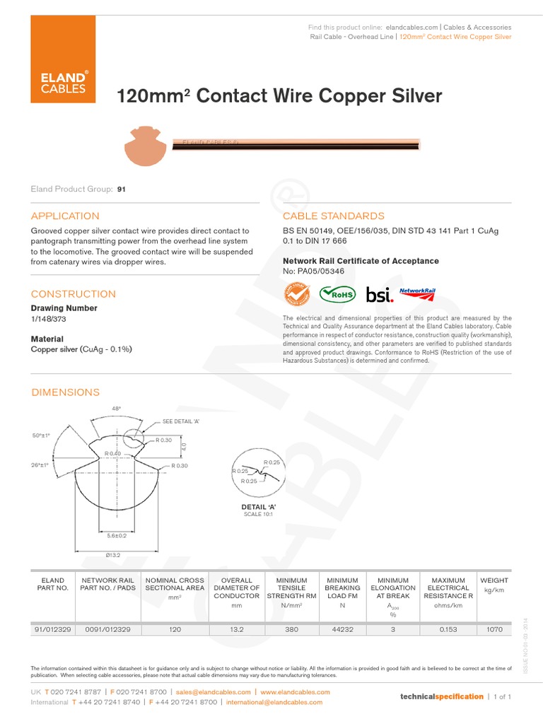 120mm2 Contact Wire Copper Silver | PDF | Cable | Wire