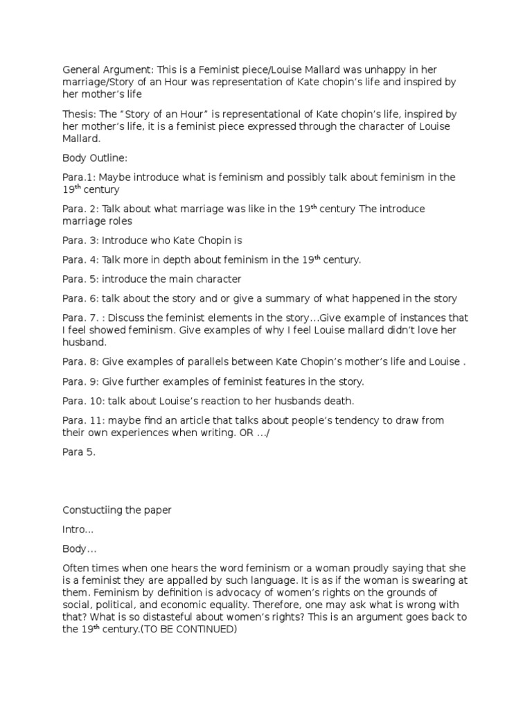Story of An Hour Outline | PDF | The Awakening (Chopin Novel) | Feminism
