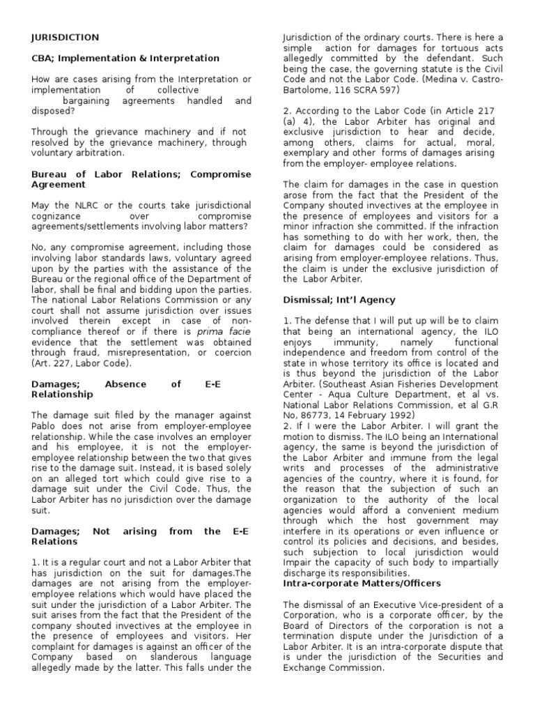 Jurisdiction in Labor | PDF | Arbitration | Jurisdiction