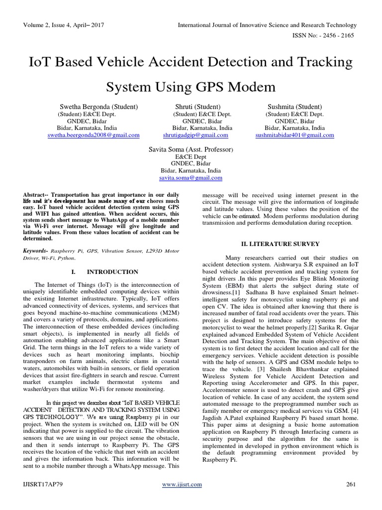IoT Based Vehicle Accident Detection and Tracking System Using GPS Modem | PDF | Internet Of ...