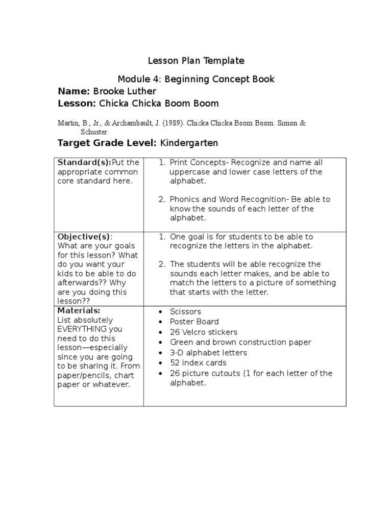 Kindergarten Lesson Plan: Chicka Chicka Boom Boom | PDF | Lesson Plan ...