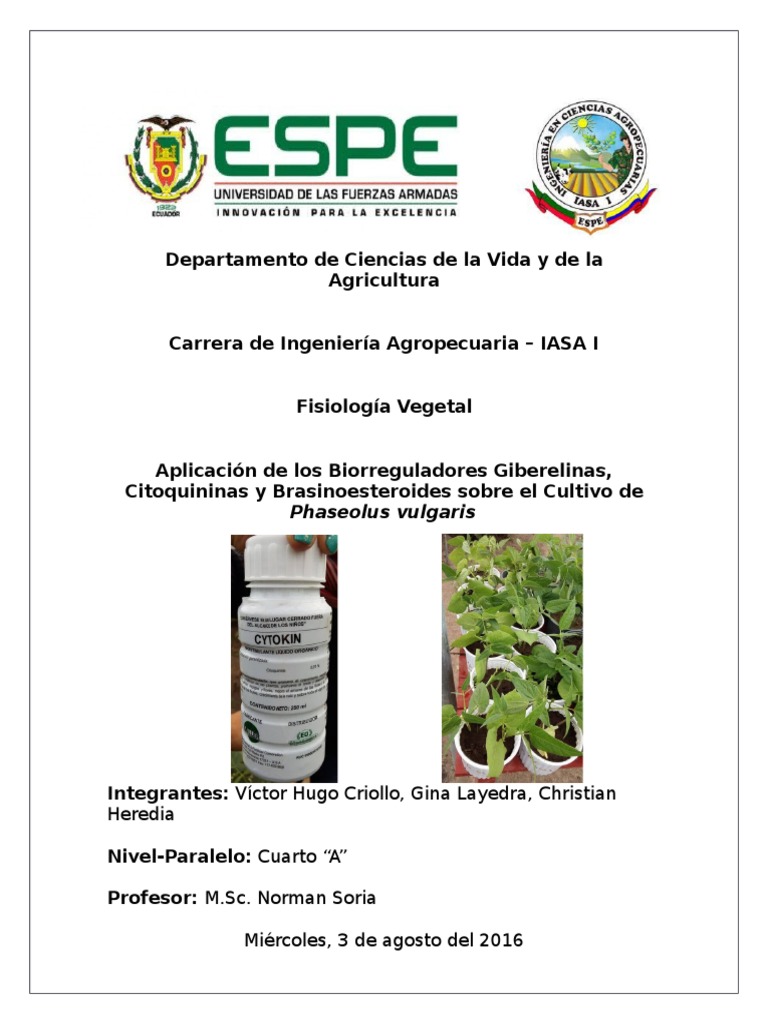Bioreguladores Vegetales | PDF | Phaseolus Vulgaris | Fisiología de las ...