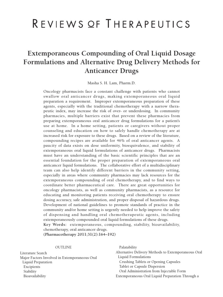 Extemporaneous Compounding of Oral Liquid Dosage Formulations | PDF ...