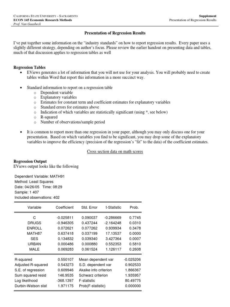 Reporting Regression Results Guide | PDF | Coefficient Of Determination ...