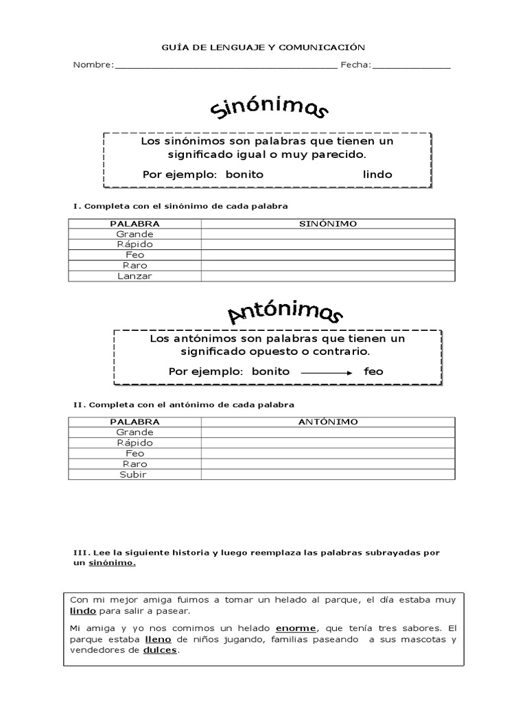 Guia Sinonimos y Antonimos | PDF