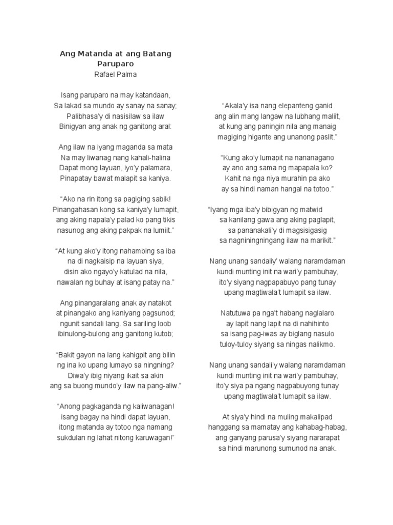 Ang Matanda at Ang Batang Paruparo Filipino 10 | PDF