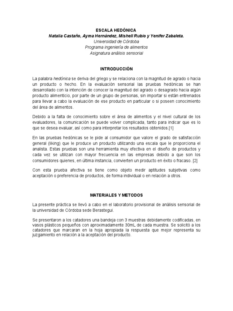 Escala Hedónica | PDF | Producto (Negocio) | Alimentos