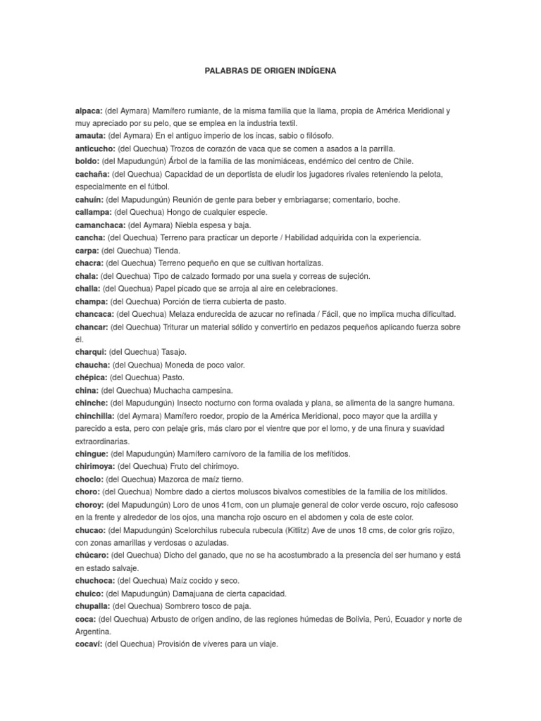 Palabras de Origen Indígena | PDF | Maíz | Chile