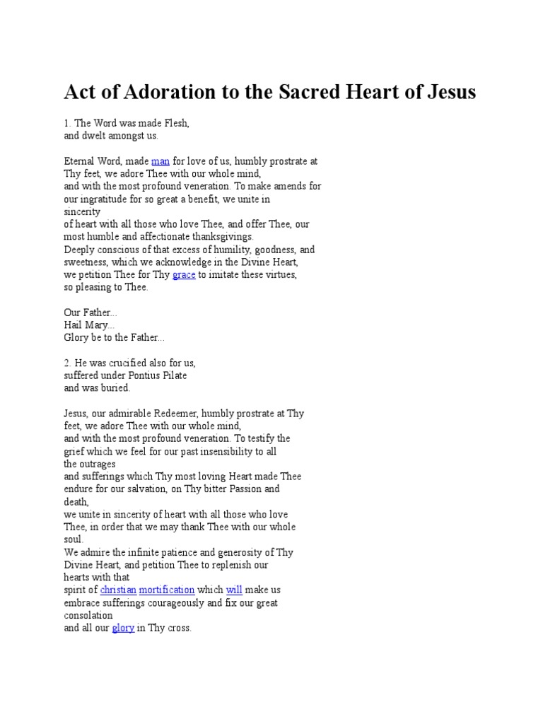 Act of Adoration to Sacred Heart of Jesus | PDF | Religious Faiths ...
