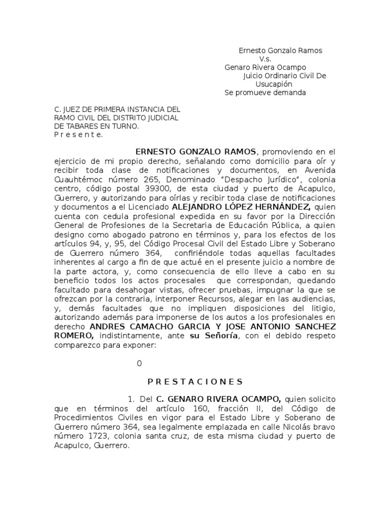 Demanda De Usucapión Pdf Demanda Judicial Gobierno