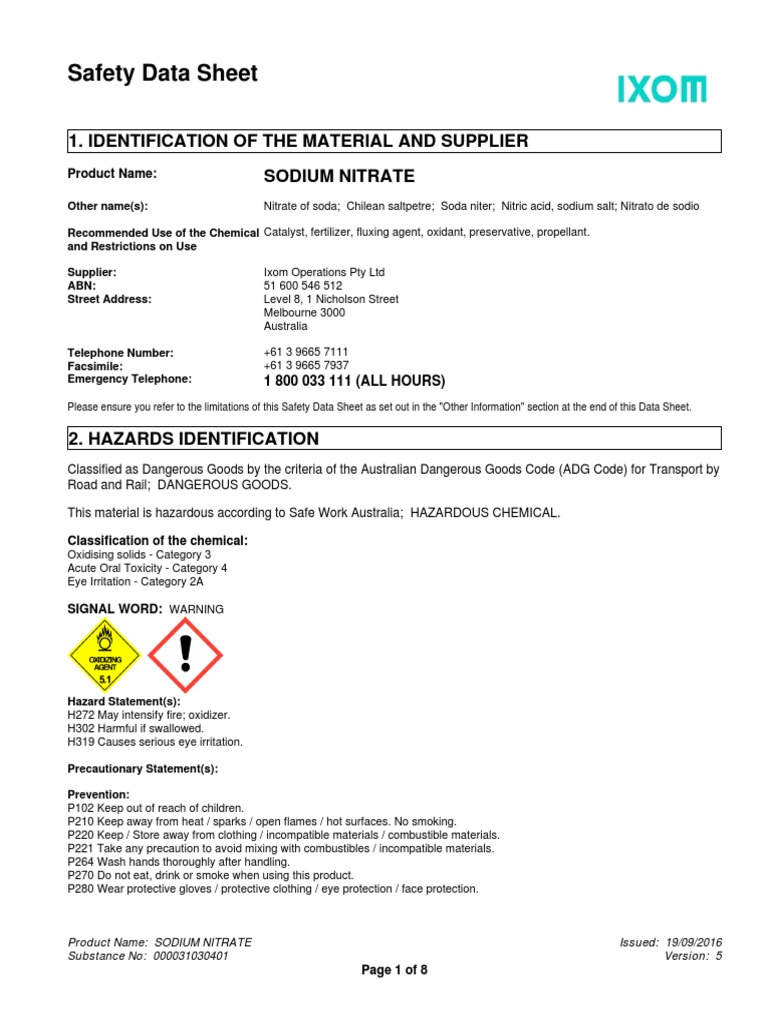 NaNO3 | Dangerous Goods | Personal Protective Equipment