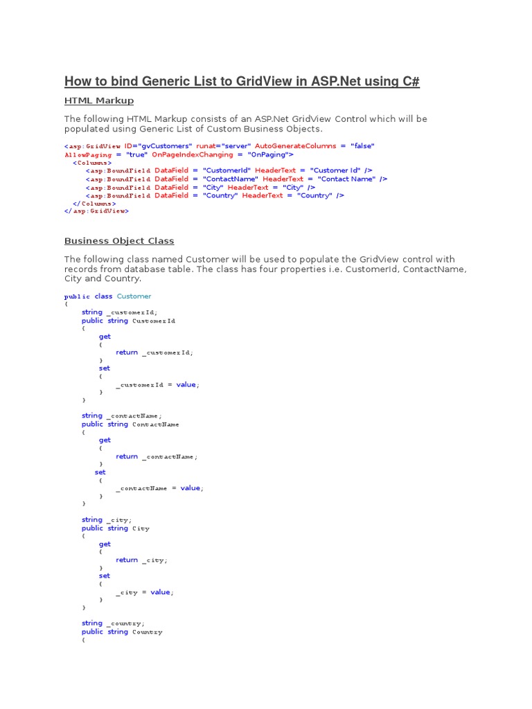 HTML Markup: Asp Gridview Columns Asp Boundfield Asp Boundfield Asp Boundfield Asp Boundfield ...