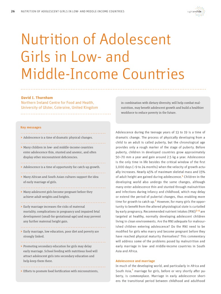 Nutrition of Adolescent Girls in Low and Middle Income Countries | PDF ...