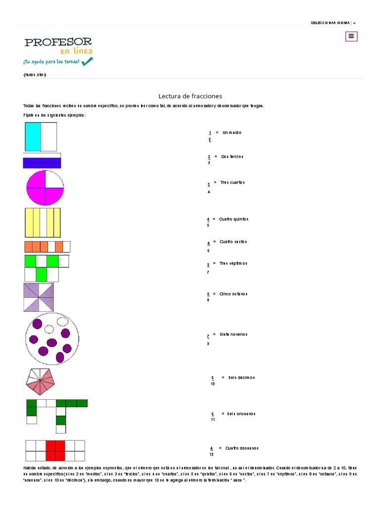 Lectura de Fracciones | Fracción (Matemáticas) | Prueba gratuita de 30 ...