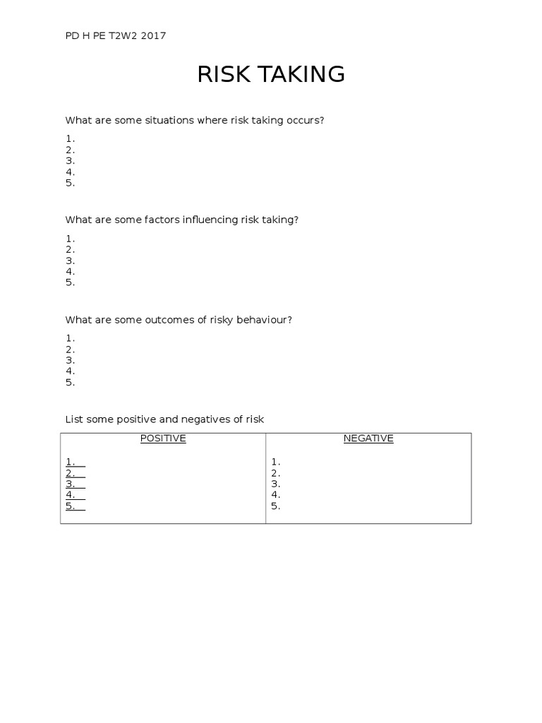Risk Taking Worksheet | PDF | Risk | Neuroscience