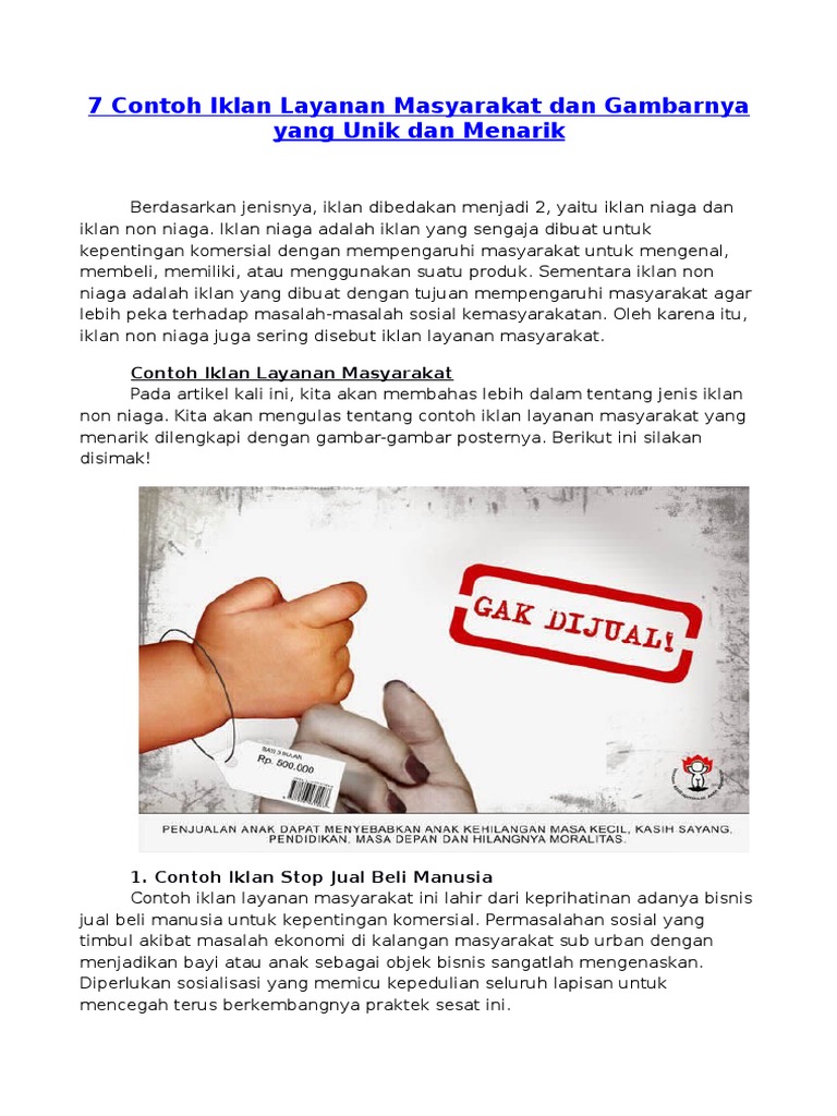 7 Contoh Iklan Layanan Masyarakat Dan Gambarnya Yang Unik Dan Menarik | PDF