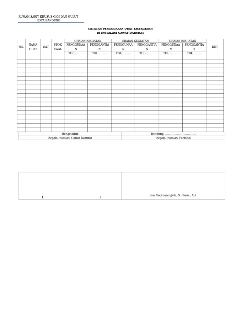 Form Penggunaan Obat Emergency | PDF