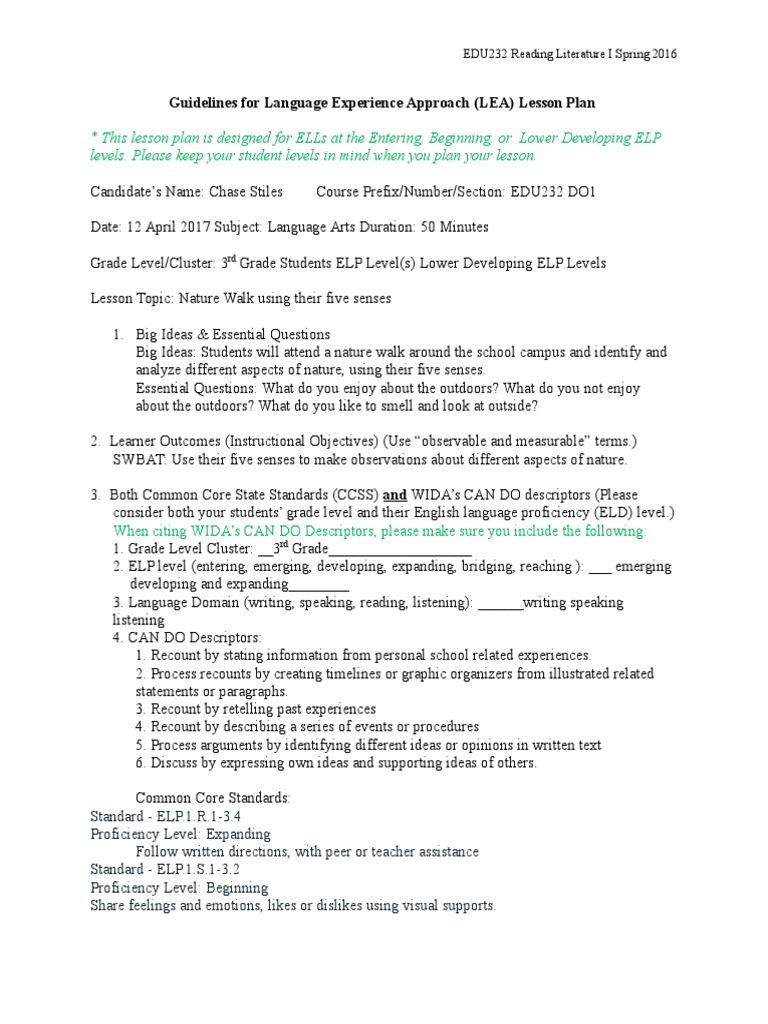 edu232 lea lesson plan | Lesson Plan | Reading Comprehension