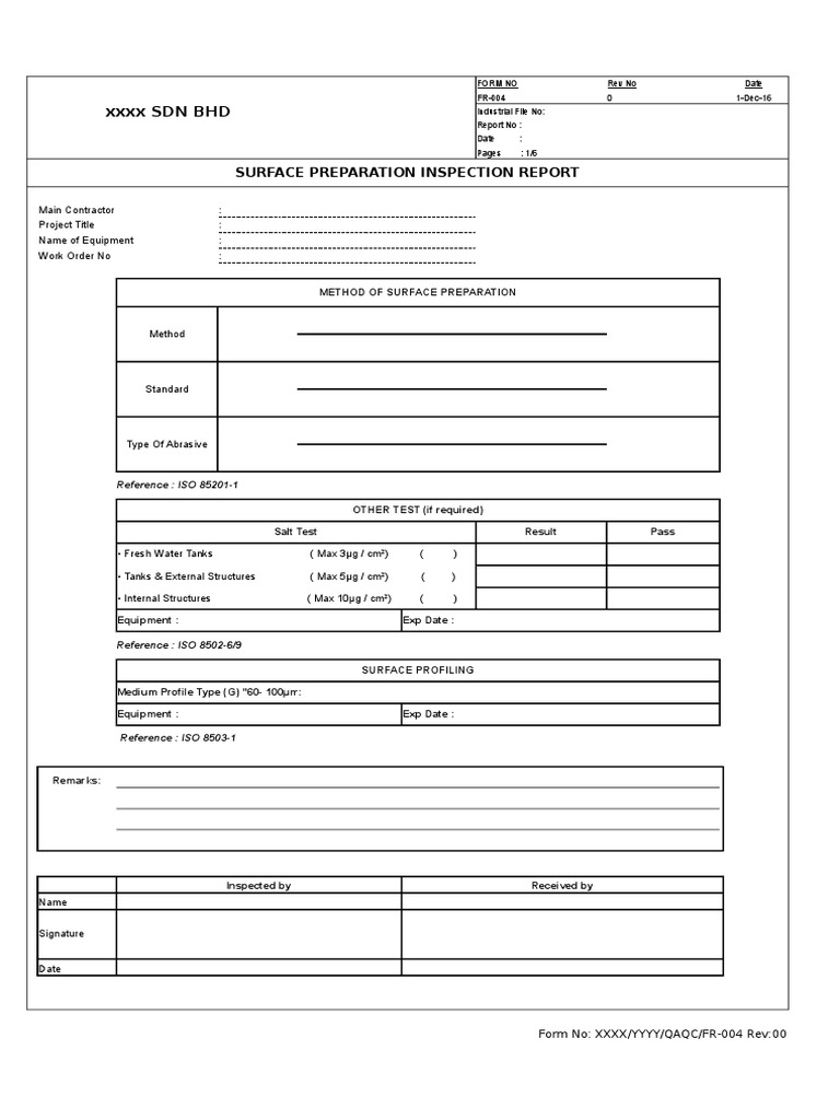 Surface Preparation and Painting Inspection Report | PDF