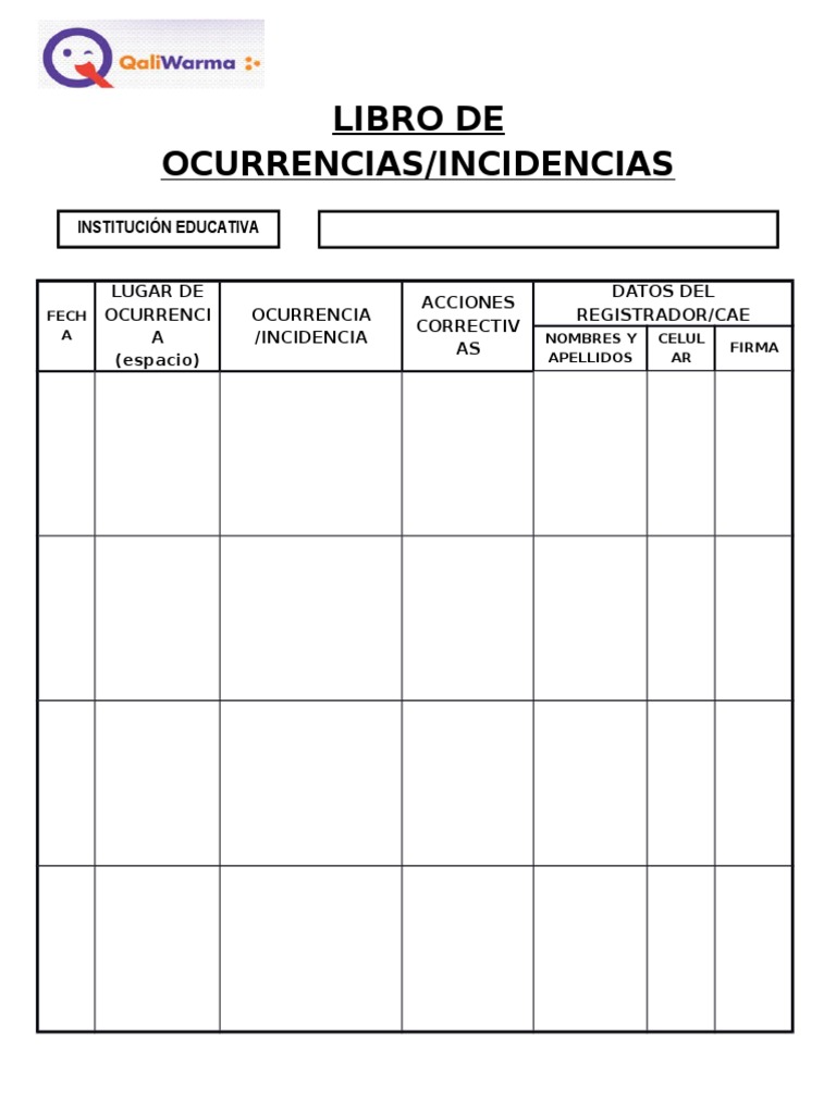 Anexo Libro de Ocurrencias, Incidencias | PDF