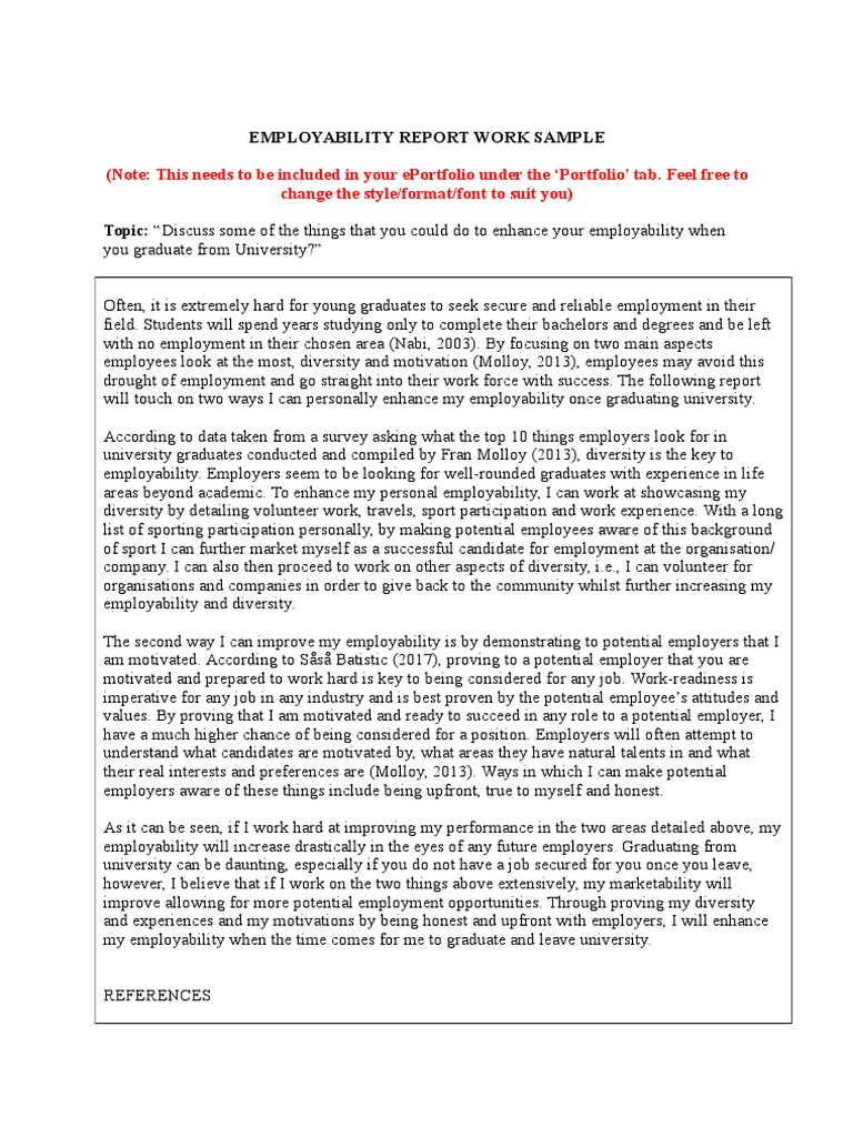 Employability Report Work Sample | PDF | Employment | Motivation