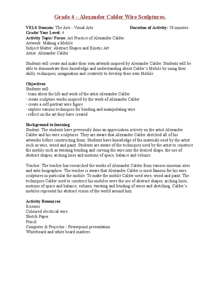 Alexander Calders gr4 Lesson Plan | PDF | Shape | Microsoft Power Point