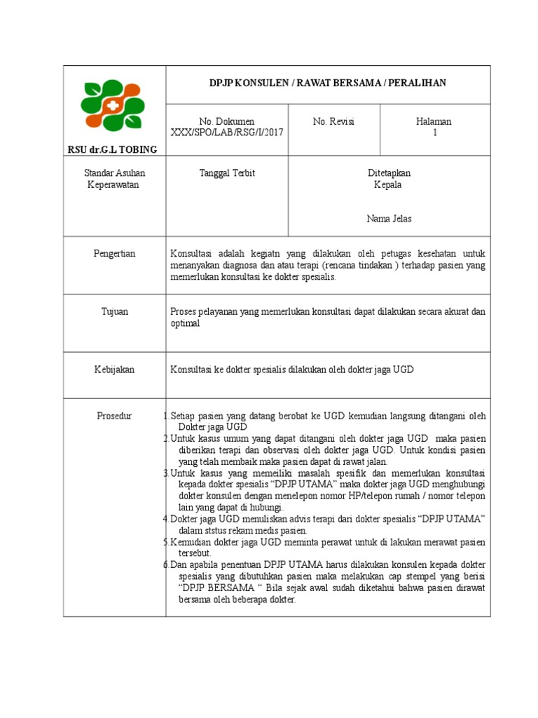 Spo DPJP Konsulen Rawat Jalan Bersama Peralihan | PDF