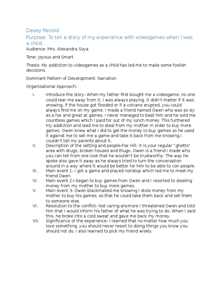 Literacy Narrative Outline | PDF