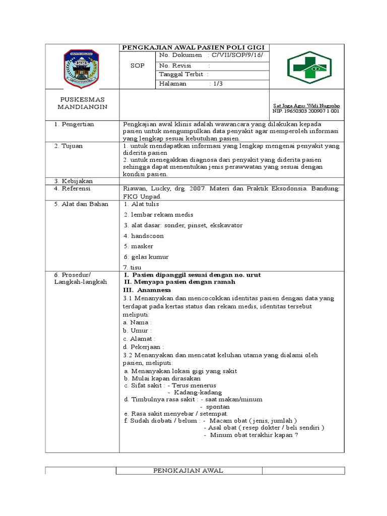 Sop Pengkajian Awwal Gigi | PDF | Pengembangan Diri | Sains & Matematika