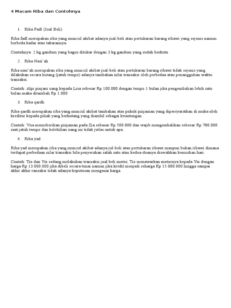 4 Macam Riba Dan Contohnya | PDF