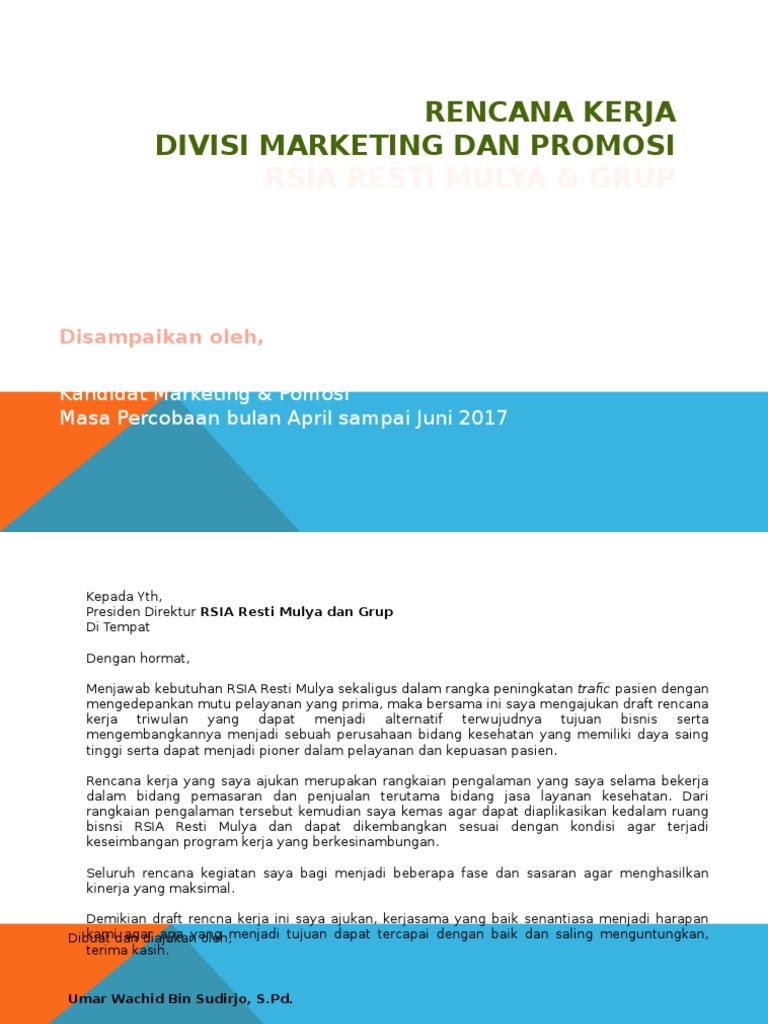 Presentasi Rencana Kerja RSIA by Umar | PDF